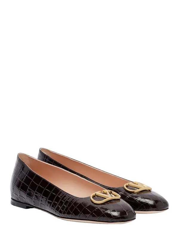 Valentino Garavani Vlogo Croc-effect Leather Ballet Flats - Brown