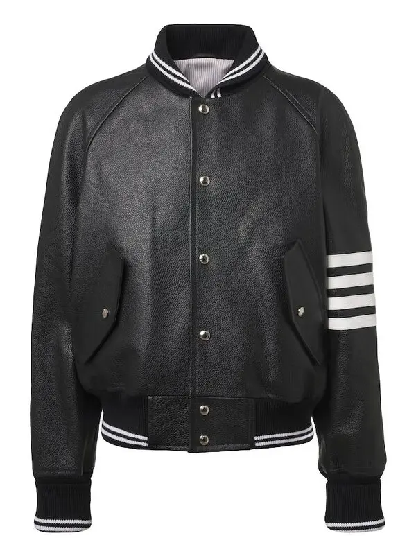 Thom Browne 4-bar Leather Bomber Jacket - Black