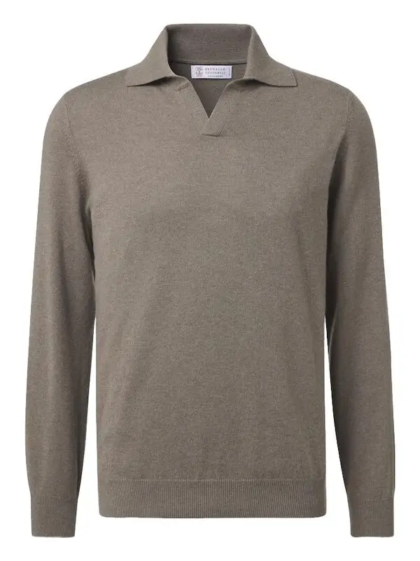 Brunello Cucinelli Cashmere Notch Neck Polo Sweater - Grey