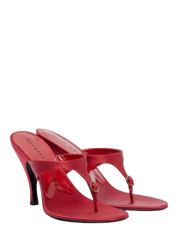 HERBERT LEVINE Embellished Satin Thong Sandals - Red