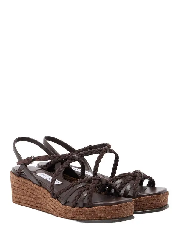 JIMMY CHOO Nyra Braided Suede Espadrille Wedges - Brown