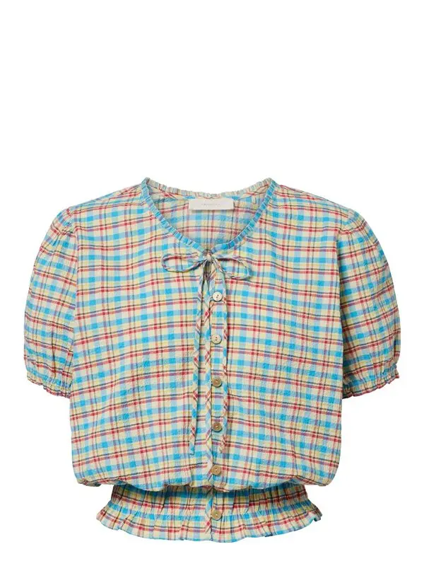 Faithfull The Brand Santana Checked Cotton-blend Top - Blue