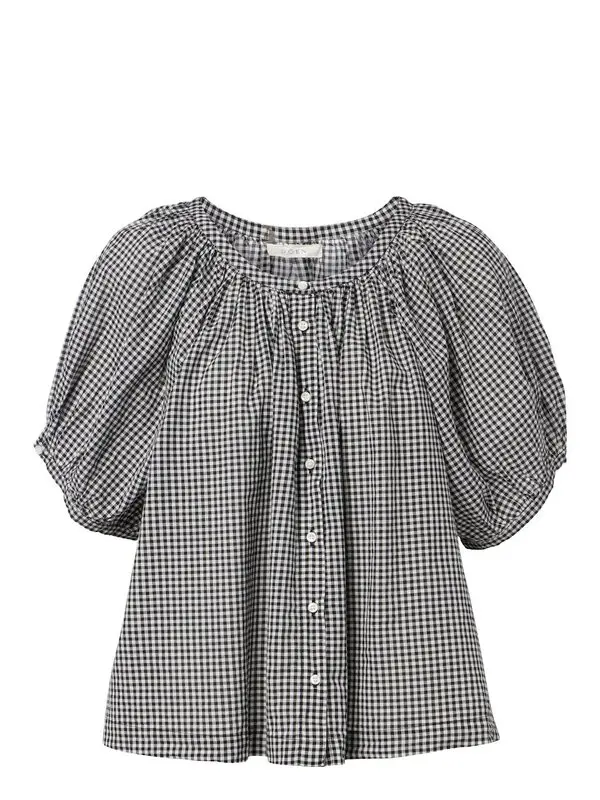 DÔEN June Gingham Cotton Blend Top - Black