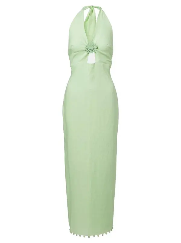 CALA DE LA CRUZ Halterneck Linen Midi Dress - Green