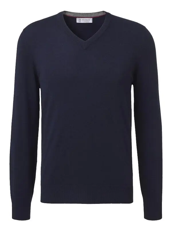 Brunello Cucinelli V-neck Cashmere Sweater - Blue
