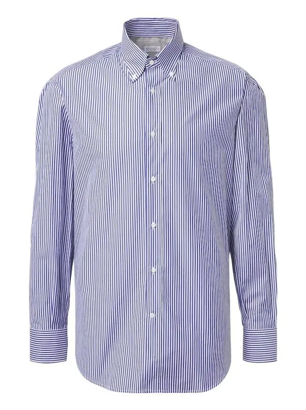 Brunello Cucinelli Striped Cotton Shirt - Blue
