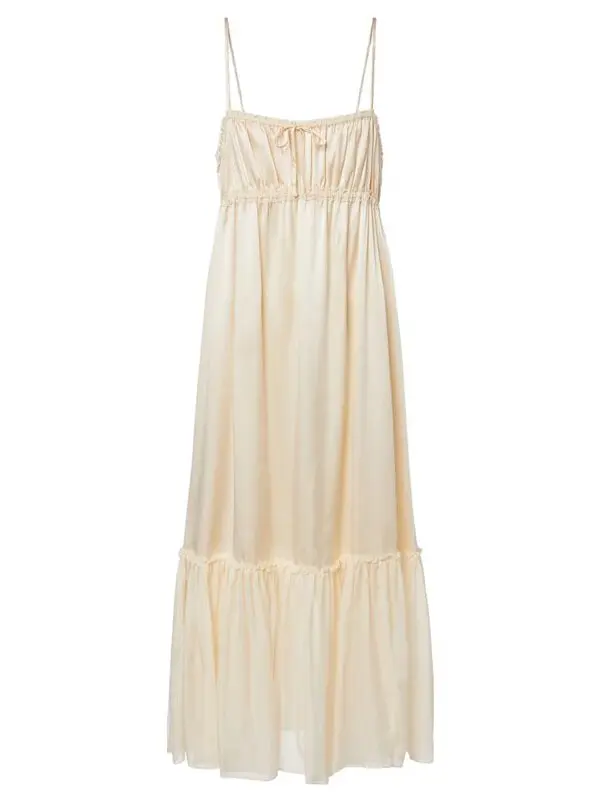 Ulla Johnson Marielle Ruched Silk Midi Dress - Beige
