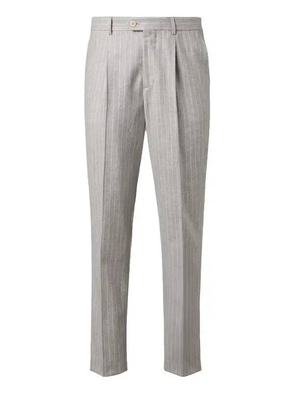 Brunello Cucinelli Pinstriped Wool And Cashmere Tapered Pants - Grey