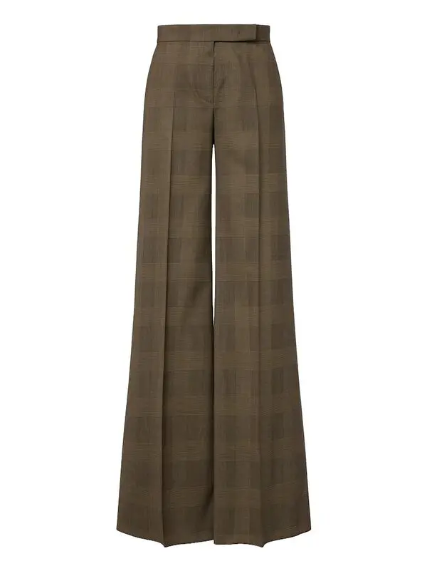 Max Mara Checked Virgin Wool Wide-leg Pants - Brown