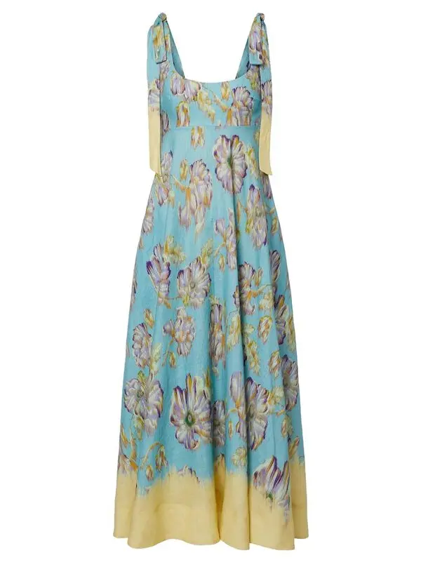 ALEMAIS Jerry Floral Linen Midi Dress - Blue