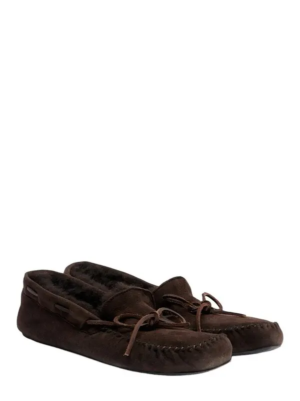 THE ROW Lucca Shearling-trimmed Suede Boat Shoes - Brown
