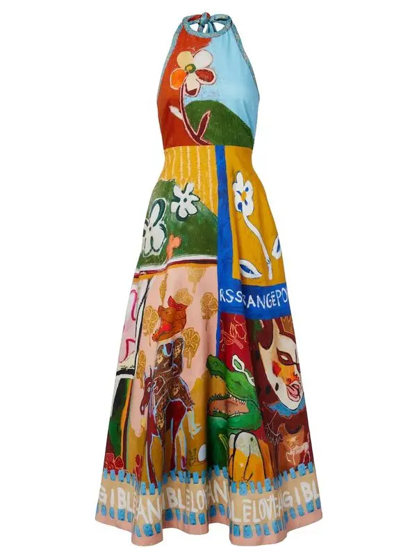 ALEMAIS Printed Linen-blend Midi Dress - Multicoloured
