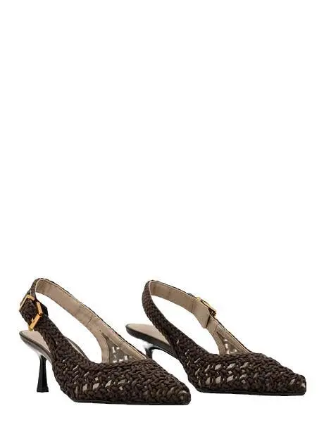 ALLSAINTS Woven Slingback Kitten Heel Pumps - Brown