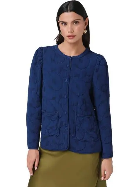 GHOST LONDON Zara Crepe Button Through Jacket - Navy