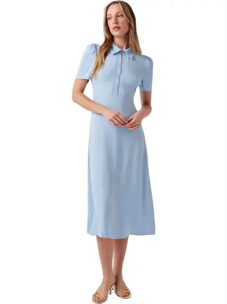 GHOST LONDON Haisley Collared Zip Front Midi Dress - Light Blue
