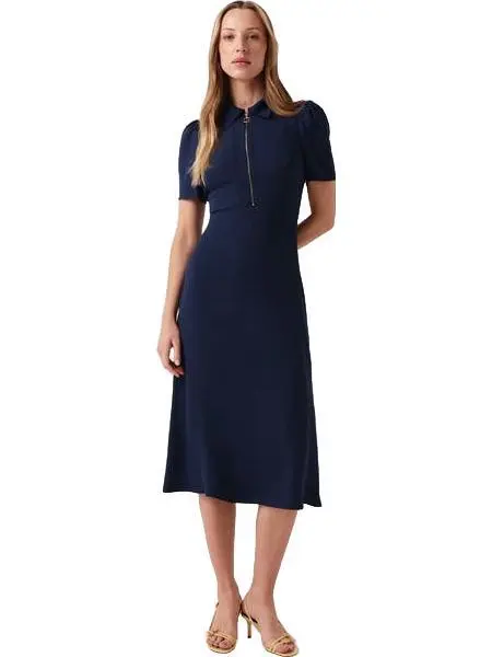 GHOST LONDON Haisley Collared Zip Front Midi Dress - Navy