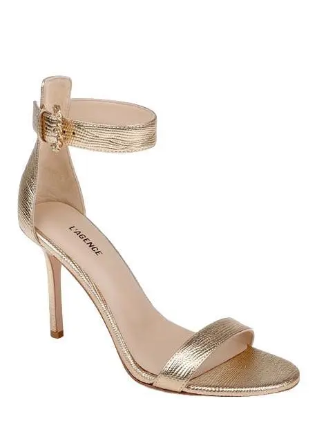 L'Agence Gisele Embossed Ankle Strap Sandals - Gold Lizard