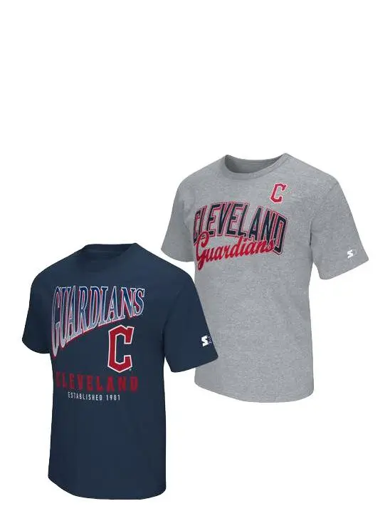 STARTER Heather Gray Cleveland Guardians Two-pack T-shirt Set - Navy