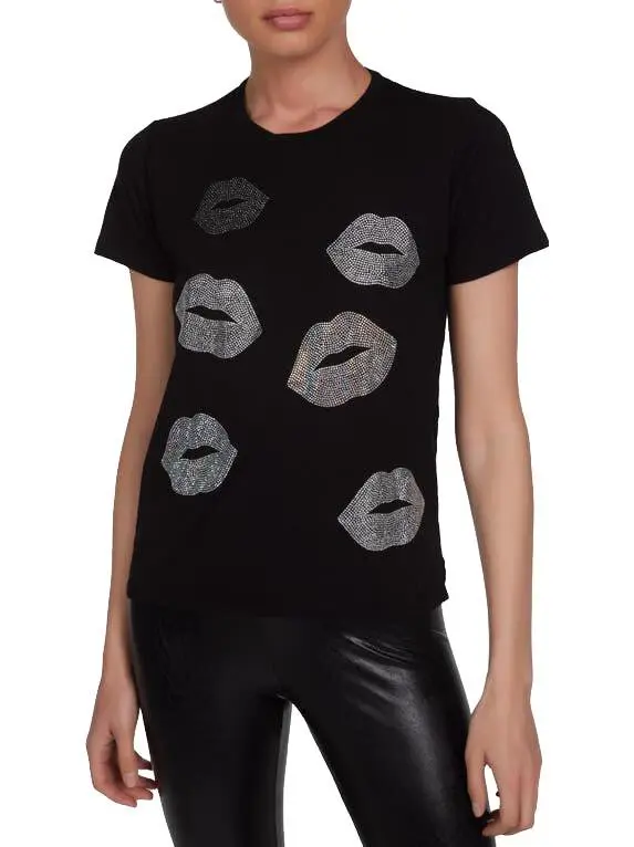 Lauren Moshi Croft Crystal Multi Lips Top - Black