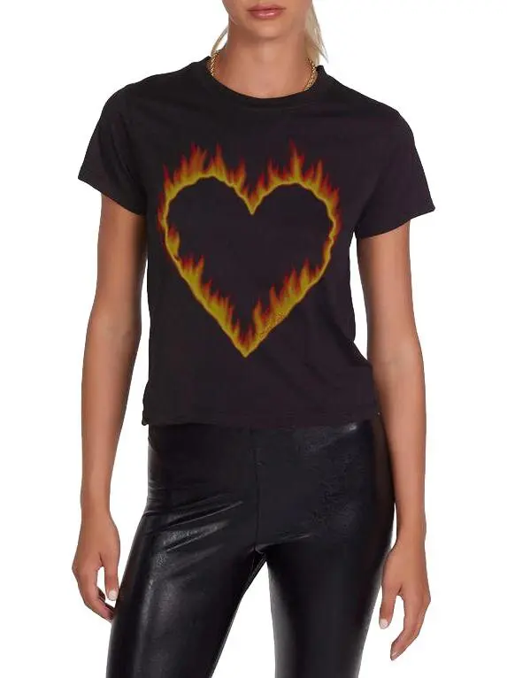 Lauren Moshi Ursula Fire Heart Graphic T-shirt - Black
