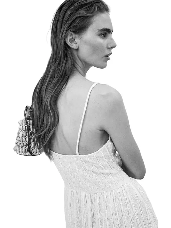 H&m Crinkled Strappy Midi Dress - Cream