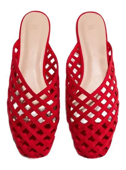 H&m Interwoven Mules With Square Toe - Red