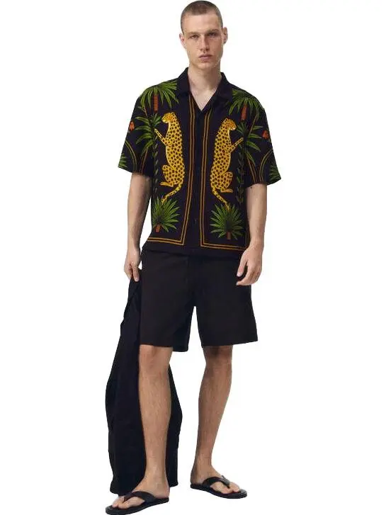 H&m Relaxed Fit Printed Resort Shirt - Dark Brown/leopard