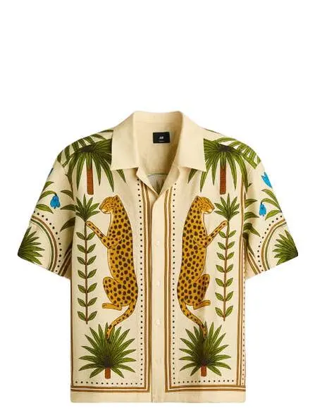 H&m Relaxed Fit Printed Resort Shirt - Light Yellow/ Patterned