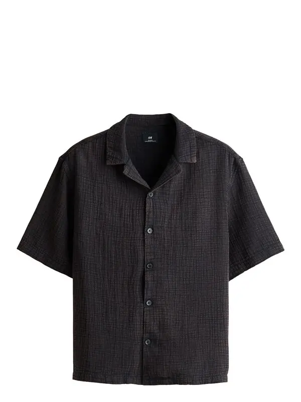 H&m Relaxed Fit Short-sleeved Muslin Shirt - Black
