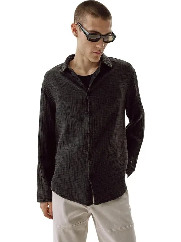 H&m Regular Fit Cotton Muslin Shirt - Black