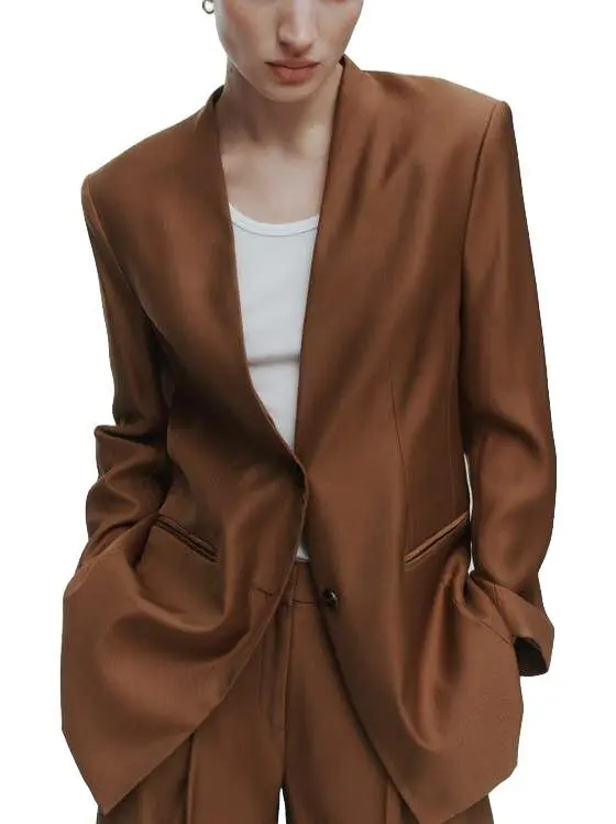 H&m Lapelless Single-breasted Blazer - Brown