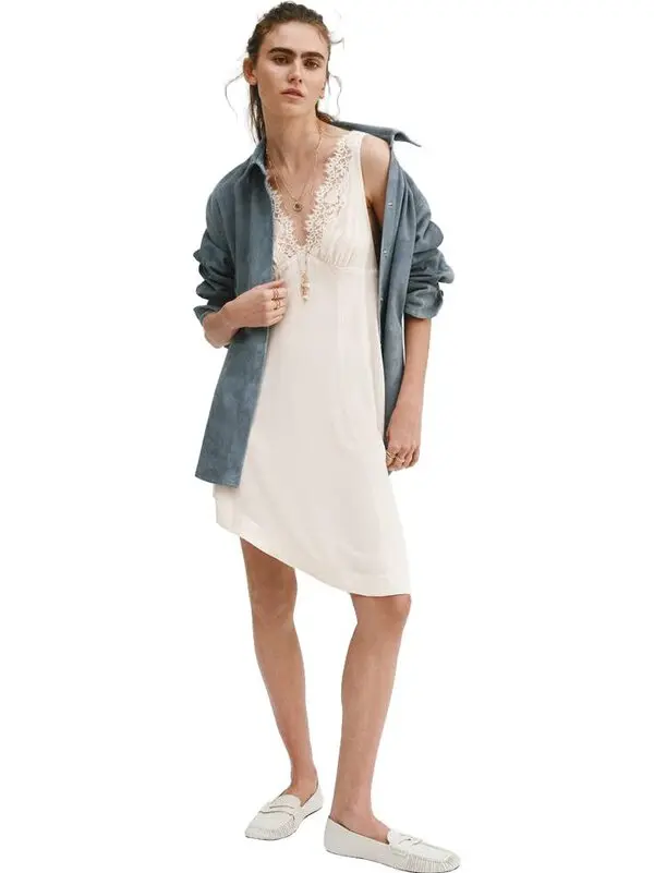 H&m Sleeveless Lace-trimmed V-neck Dress - Cream