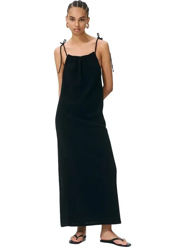 H&m Crinkled Tie-strap Maxi Dress - Black