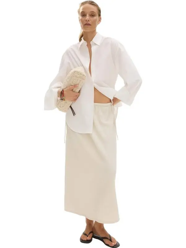 H&m Crinkled Drawstring Midi Skirt - Light Beige