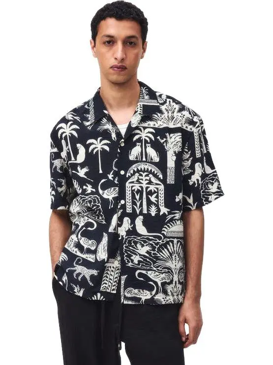 H&m Relaxed Fit Printed Resort Shirt - Black