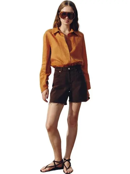 H&M Raw-edge Denim Shorts - Dark Brown