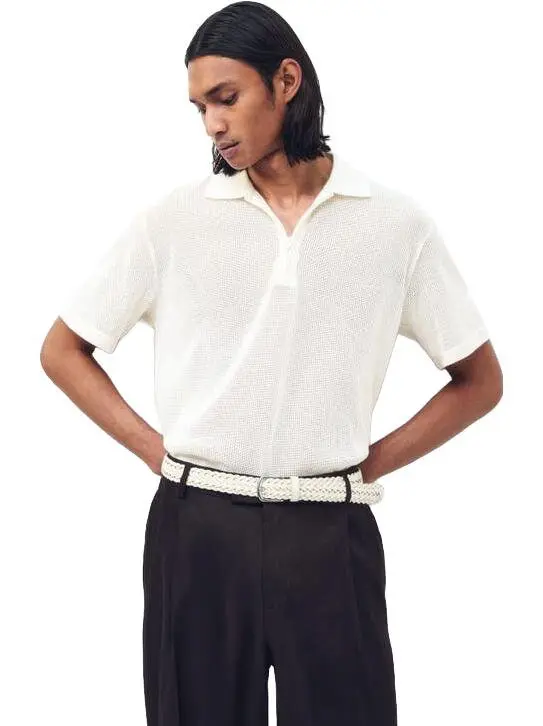 H&m Regular Fit Hole-knit Polo Shirt - Cream