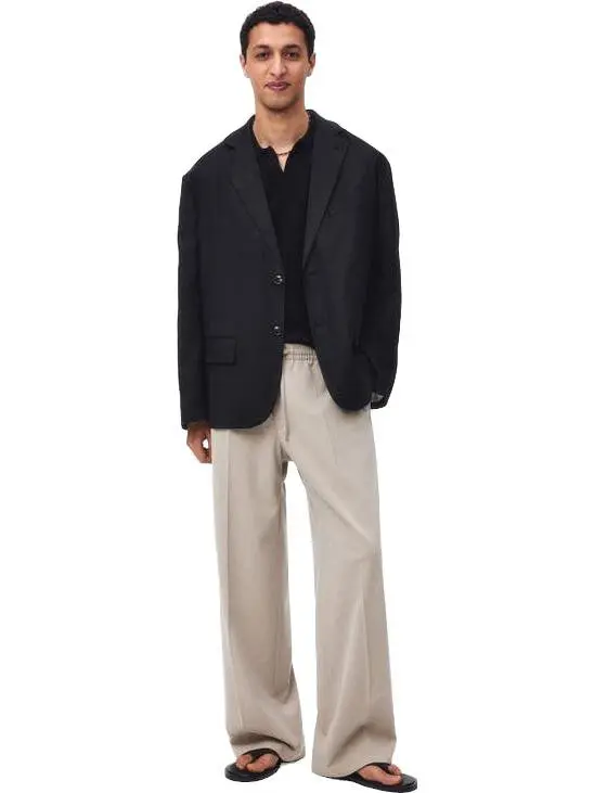 H&m Wide Leg Trousers With Drawstring Waist - Beige