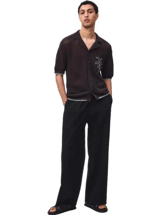 H&m Wide Leg Trousers With Drawstring Waist - Black