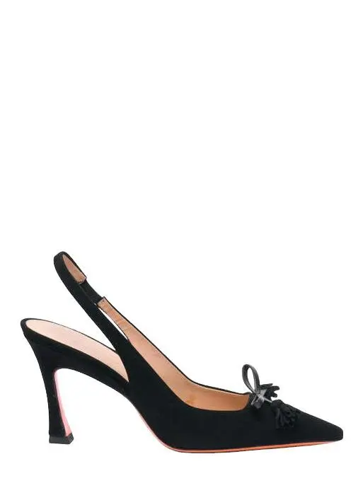 Santoni Suede High-heel Slingback With Bow Detailing - Black