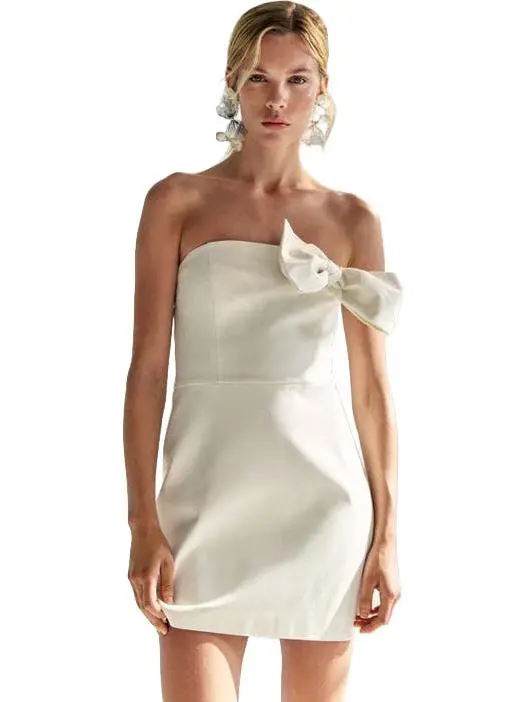 H&m Bow Detail Bandeau Dress - Ivory