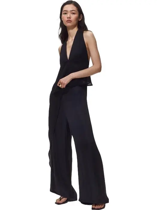 H&m Wrap-detail Satin Trousers - Black