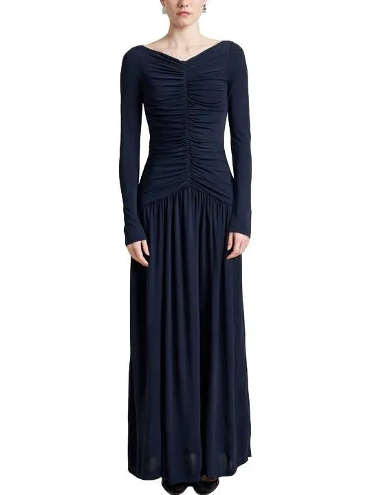 LA LIGNE Rosalie Maxi Dress With Ruching - Midnight