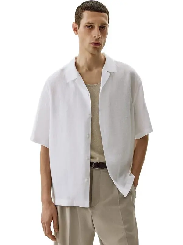 H&m Relaxed Fit Linen Resort Shirt - White