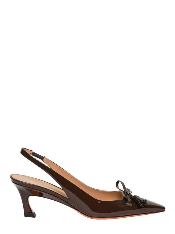 Santoni Patent Leather Slingback With Bow Detailing - Brown