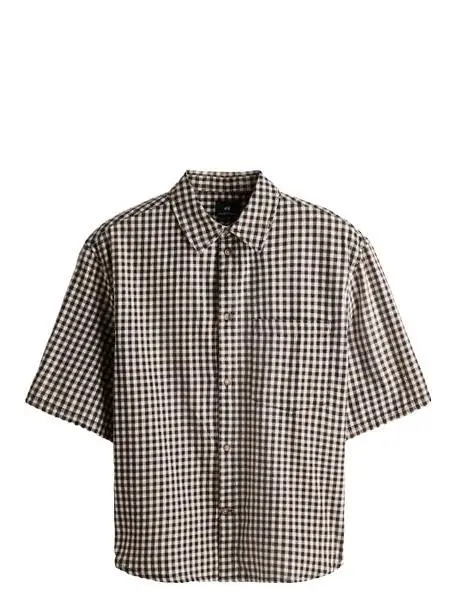 H&m Relaxed Fit Short-sleeved Cotton Shirt - Black/checked