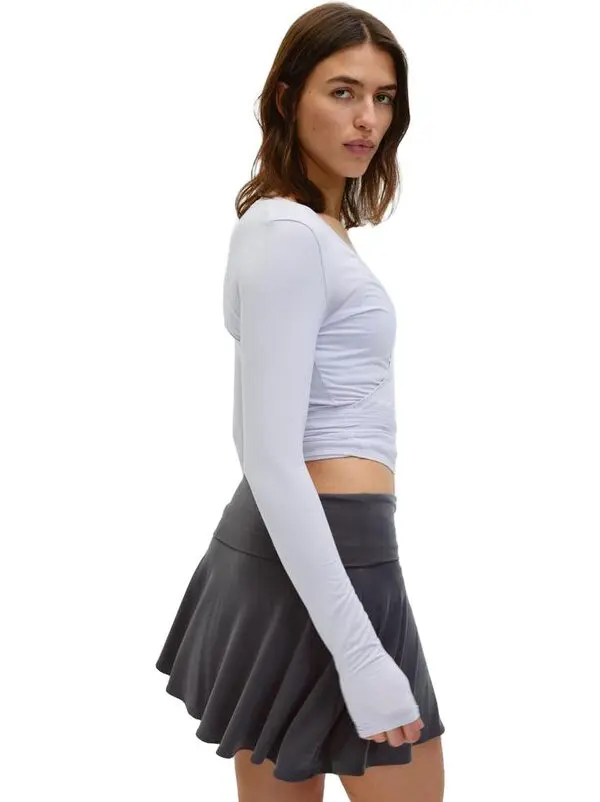 H&m Foldover Waist Asymmetric Yoga Skirt - Dark Gray