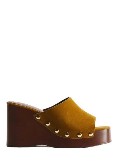 H&m Wedge-heeled Sandals With Stud Detailing - Mustard Yellow