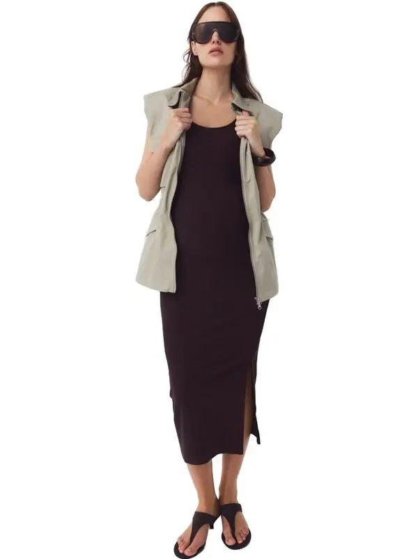 H&m Mama Ribbed Jersey Midi Dress - Dark Brown