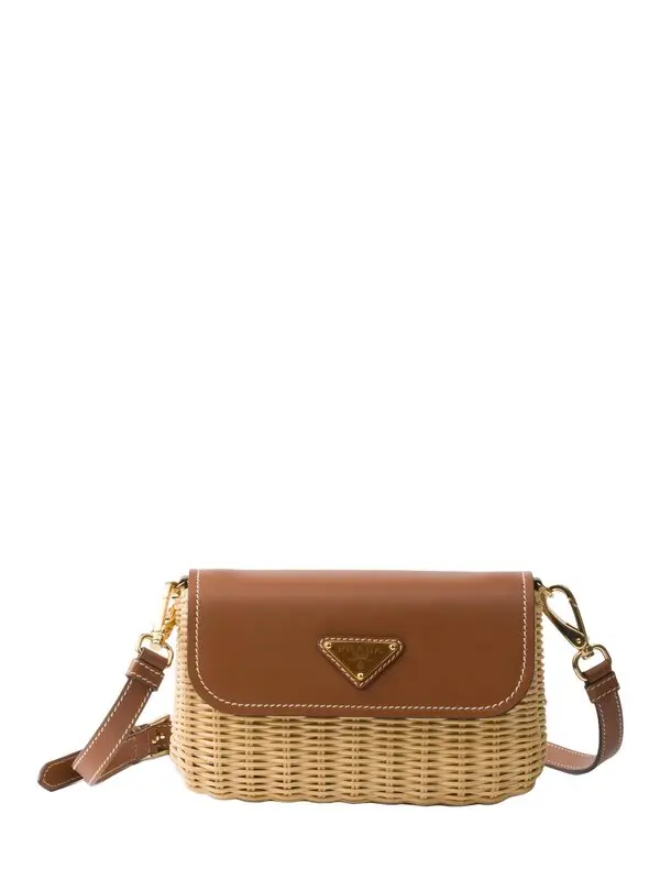 Prada Wicker And Leather Shoulder Bag - Neutral